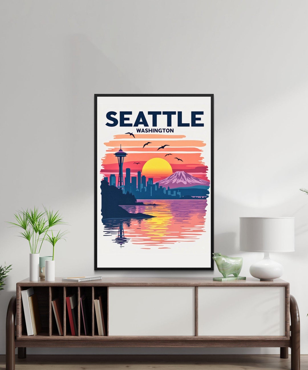 Seattle Skyline Sunset Framed Poster, Pacific Northwest Wall Art ...