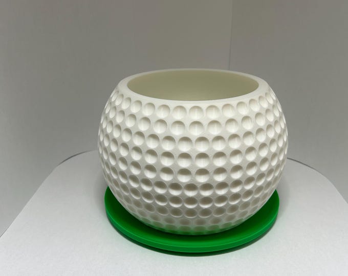 Round Golf Ball Ceramic Planter, White Spherical Display Pot Home Decor ...