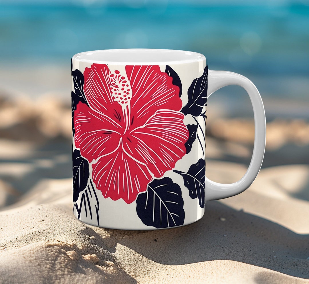 Red Hawaiian Hibiscus Mug - Tropical Flower Ceramic Drinkware - Perfect ...