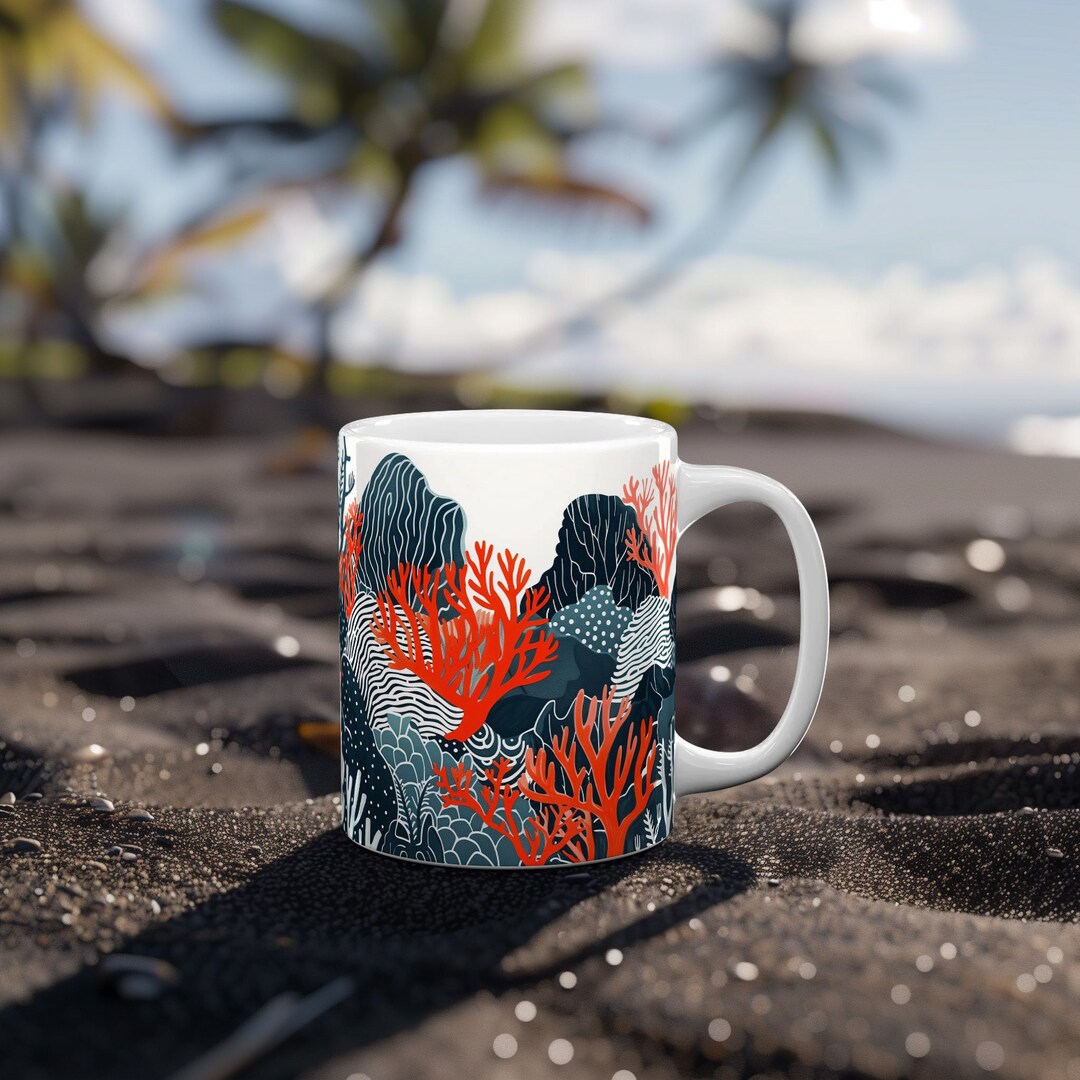 Tropical Coral Reef Coffee Mug - Puna Hawaiian Marine Design Ceramic ...