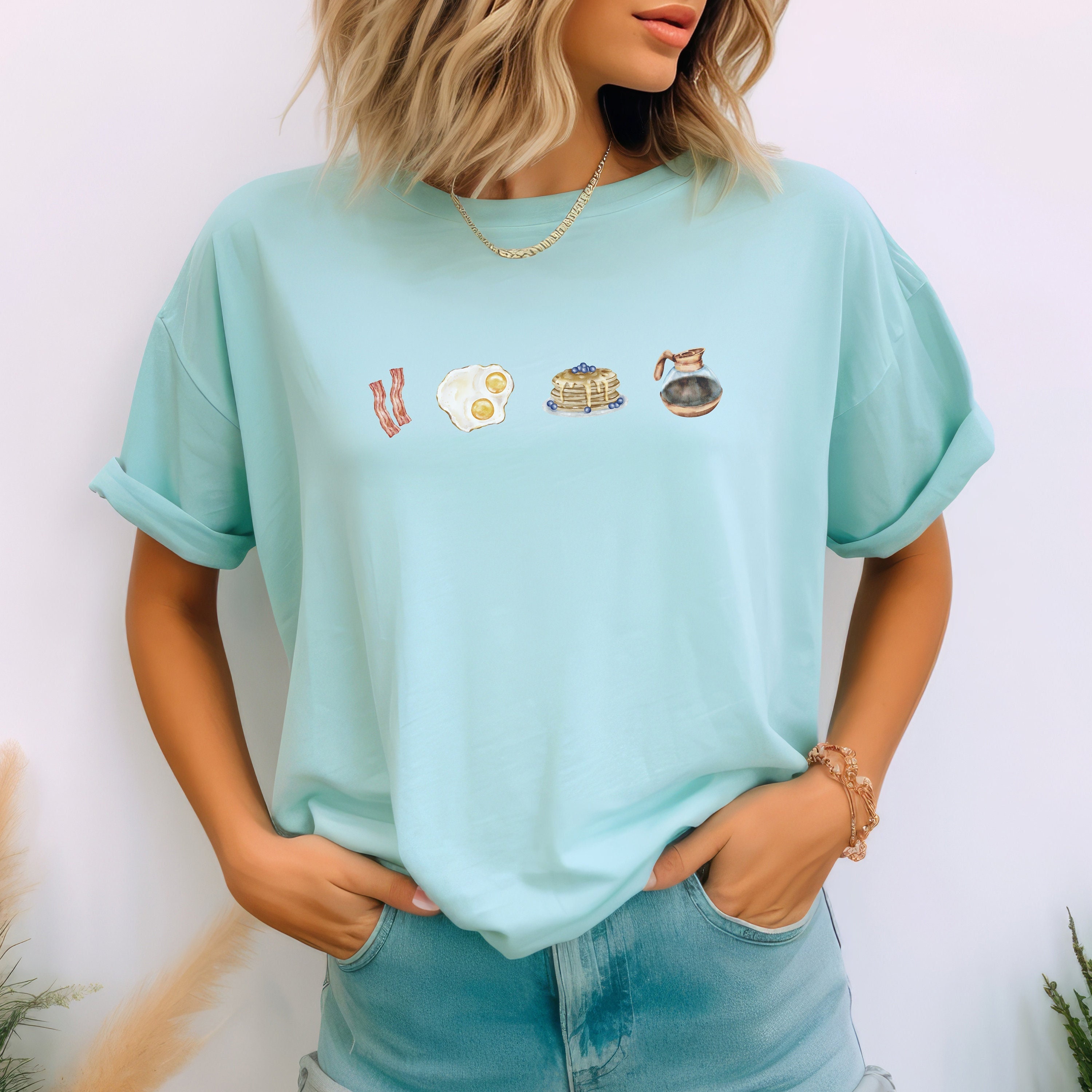Breakfast Minimalist Comfort Colors T-shirt | Bacon Eggs Pancakes ...