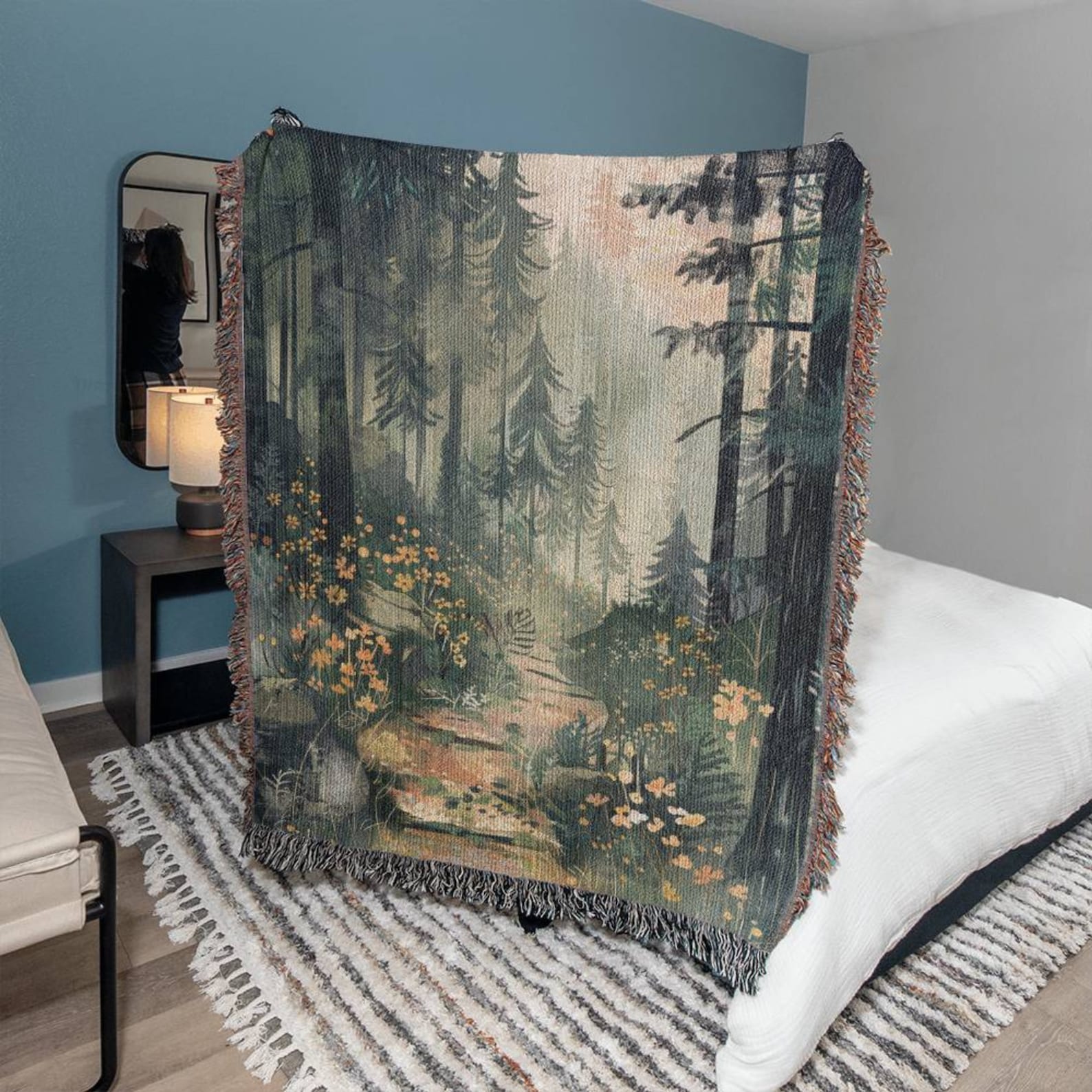 Frida Khalo Style Misty Forest Tapestry Blanket Woven Wall Hanging ...