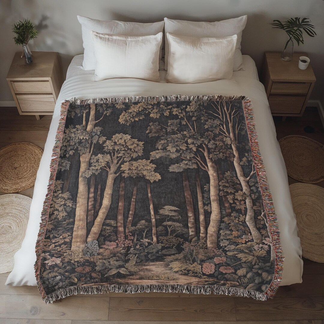 William Morris Style Forest Tapestry Blanket • Woven Wall Hanging ...