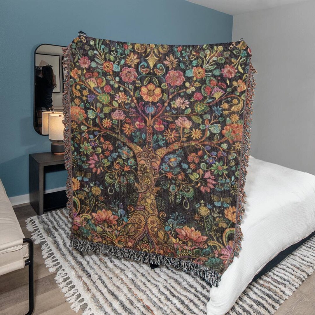 Psychedelic Tree of Life Tapestry Blanket, Woven Wall Hanging Trippy ...