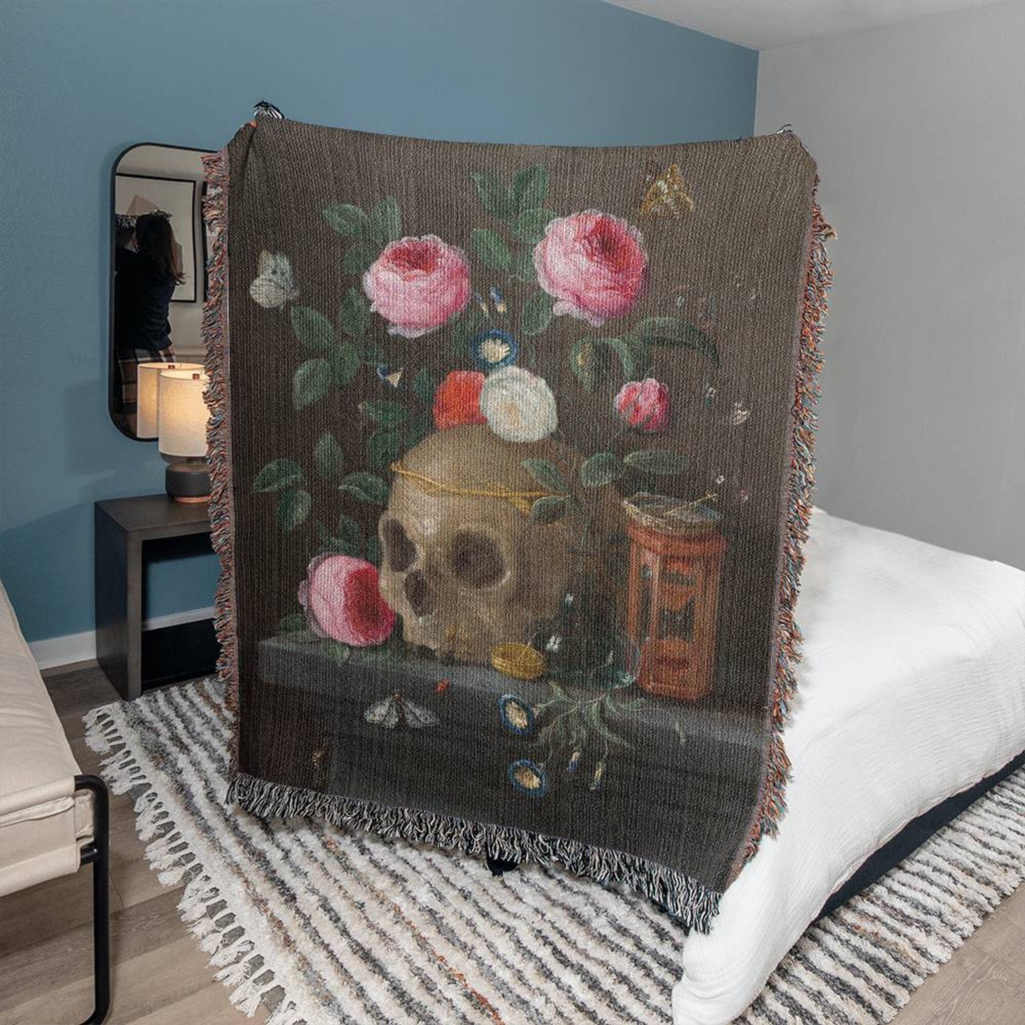 Vanitas Still Life Tapestry Blanket, Woven Wall Hanging Flemish Oil ...