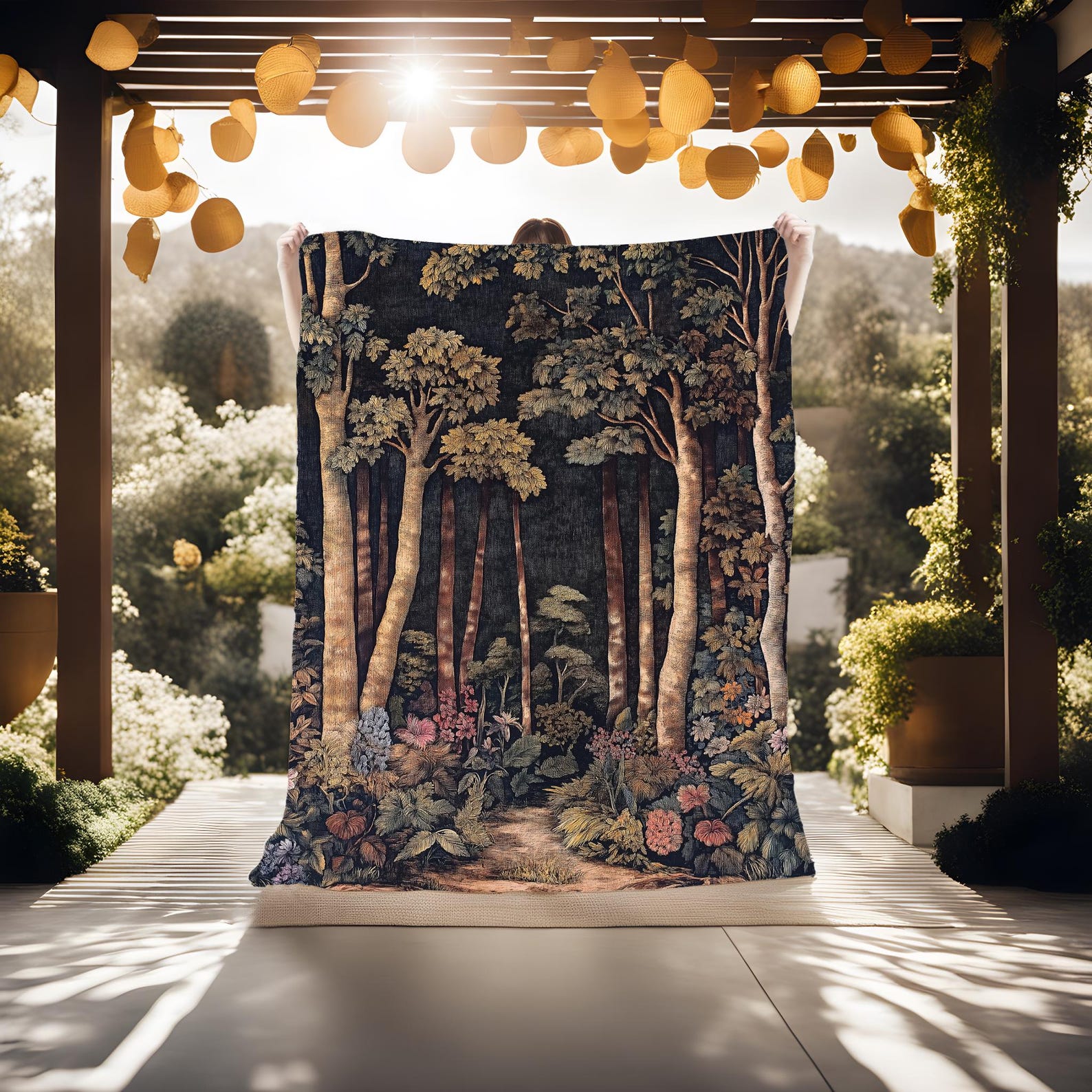 William Morris Style Forest Tapestry Blanket • Woven Wall Hanging ...