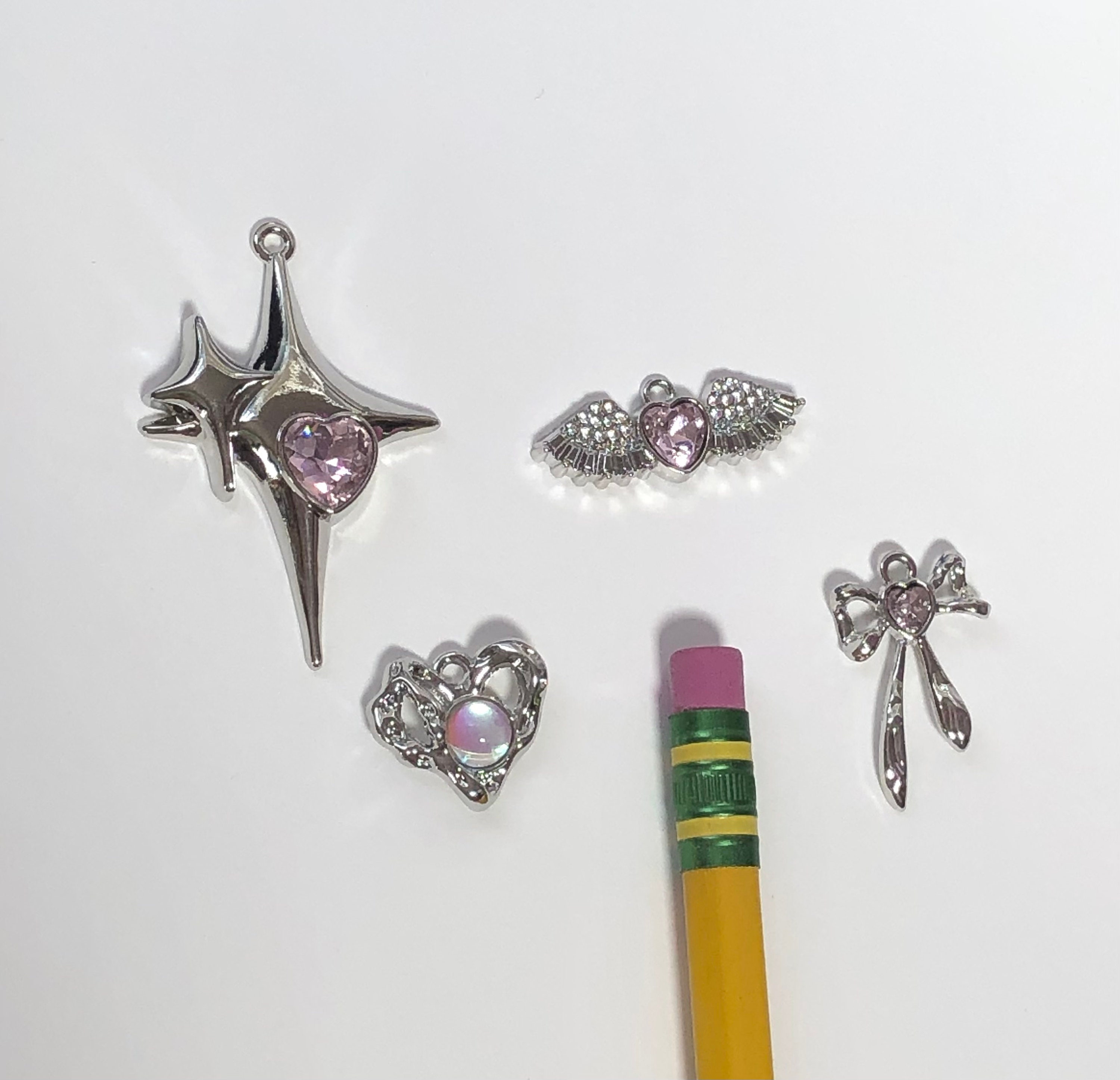 Y2k Pendant Charms, Silver Trendy Pink Jewelry, Handmade DIY Jewelry ...