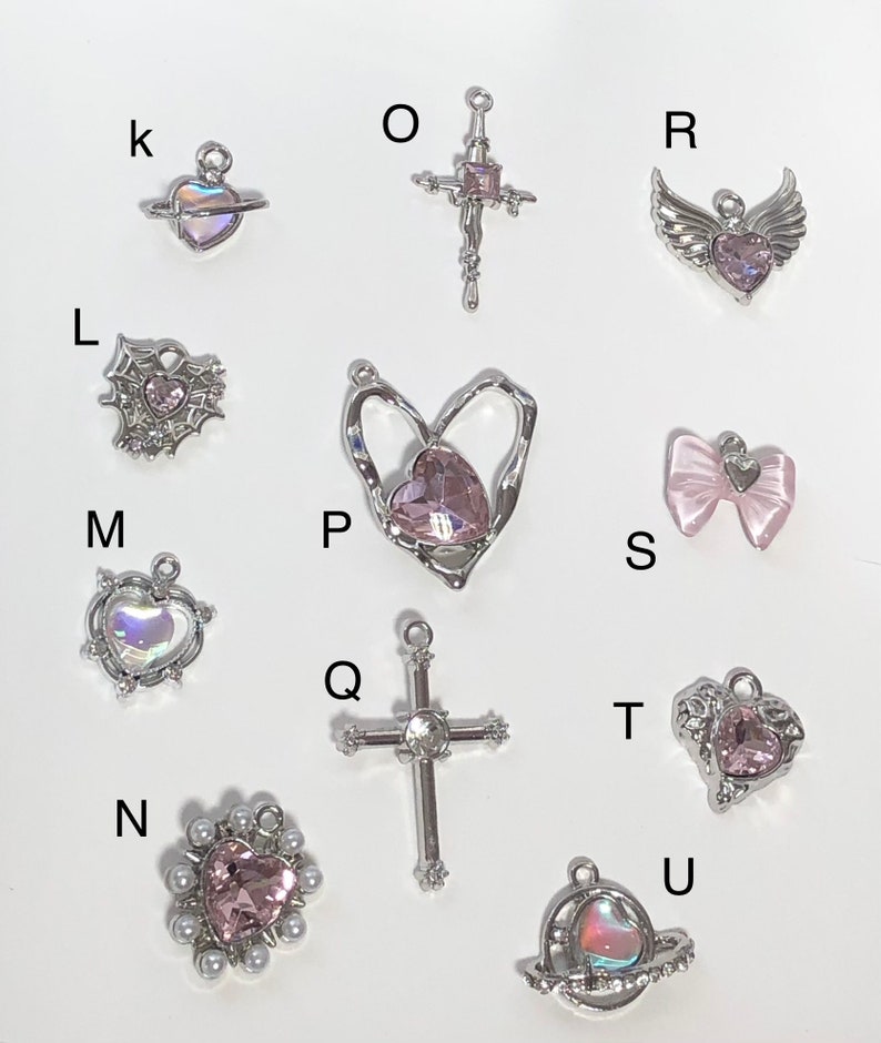 Y2k Pendant Charms, Silver Trendy Pink Jewelry, Handmade DIY Jewelry ...