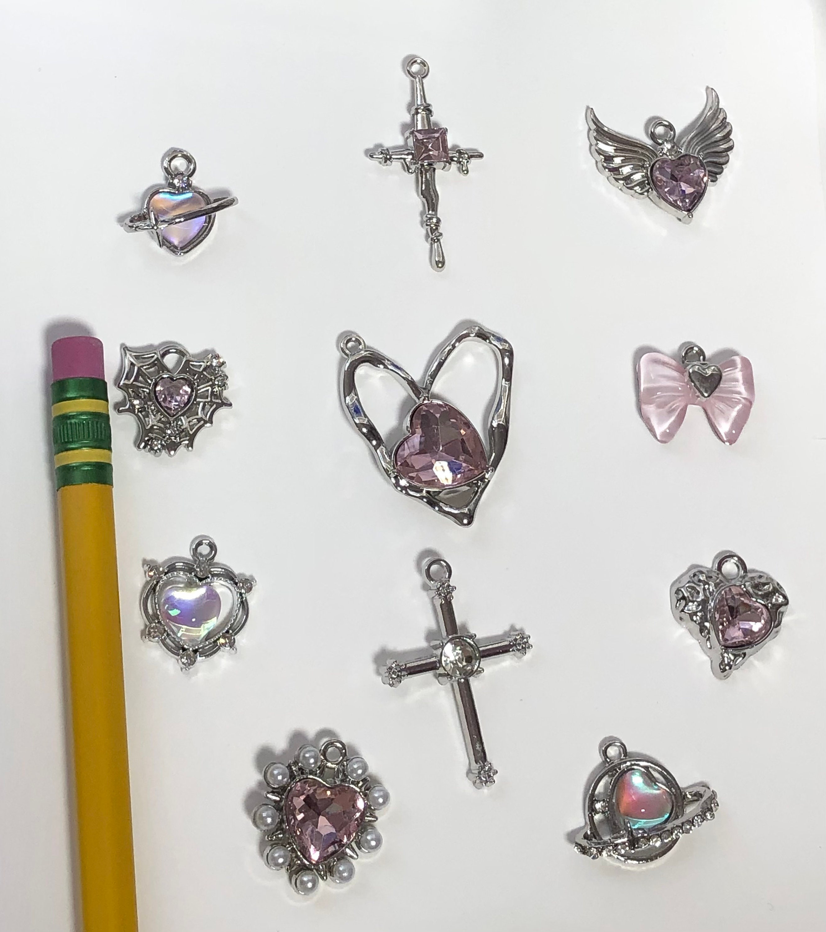 Y2k Pendant Charms, Silver Trendy Pink Jewelry, Handmade DIY Jewelry ...