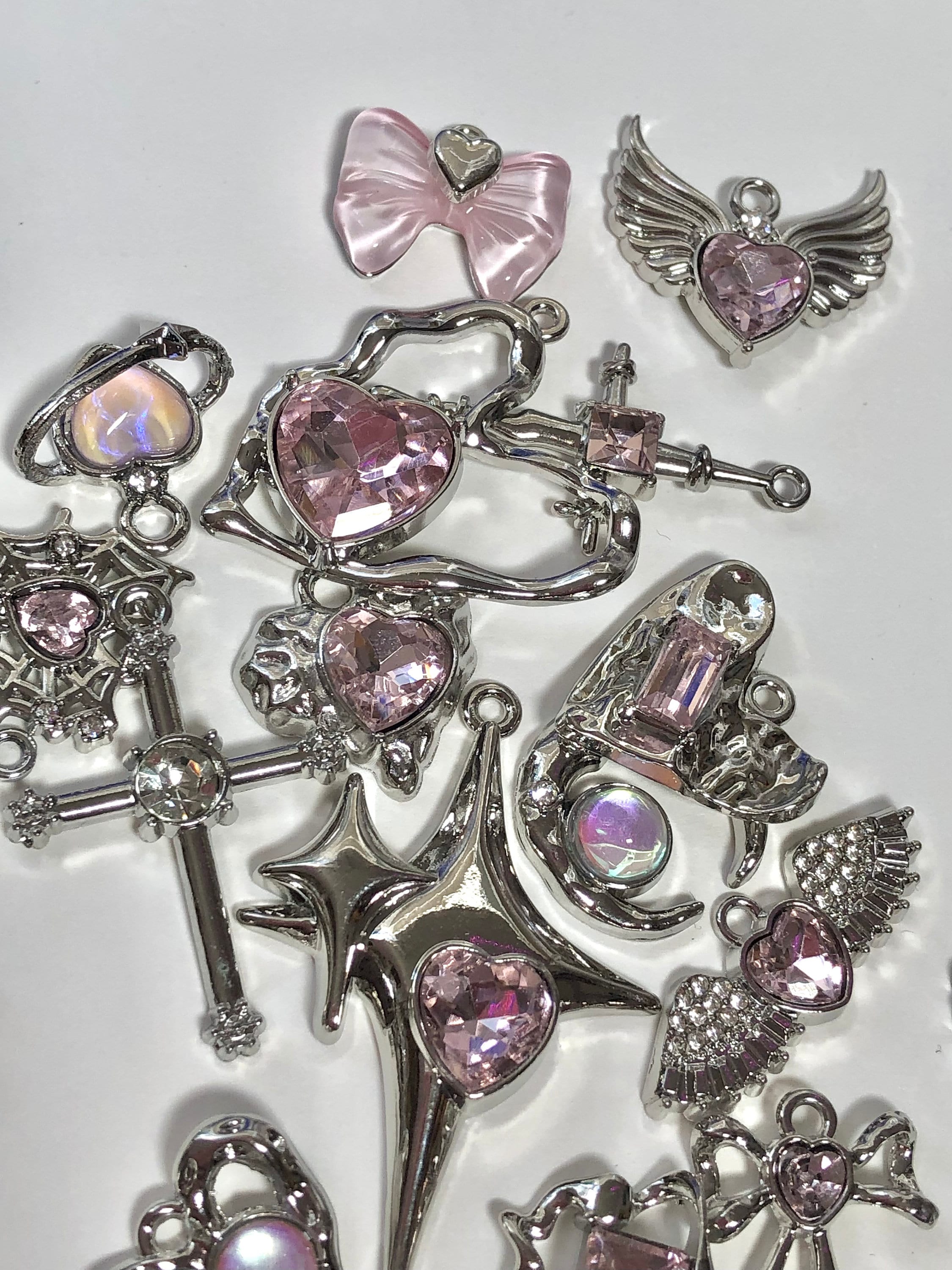 Y2k Pendant Charms, Silver Trendy Pink Jewelry, Handmade DIY Jewelry ...