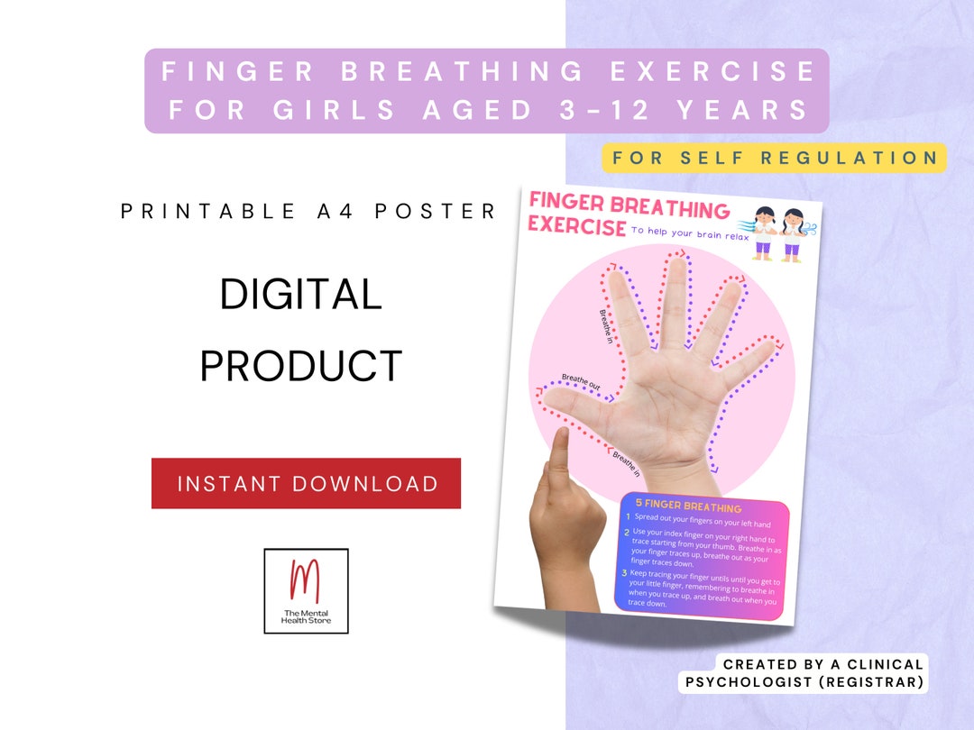Finger Breathing Mindfulness Exercise Poster for Girls Aged 3-12 Years ...