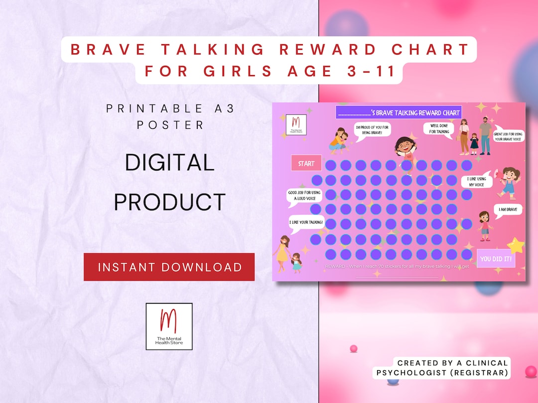 Brave Talking Reward Chart for Girls, Selective Mutism Chart, Girls ...