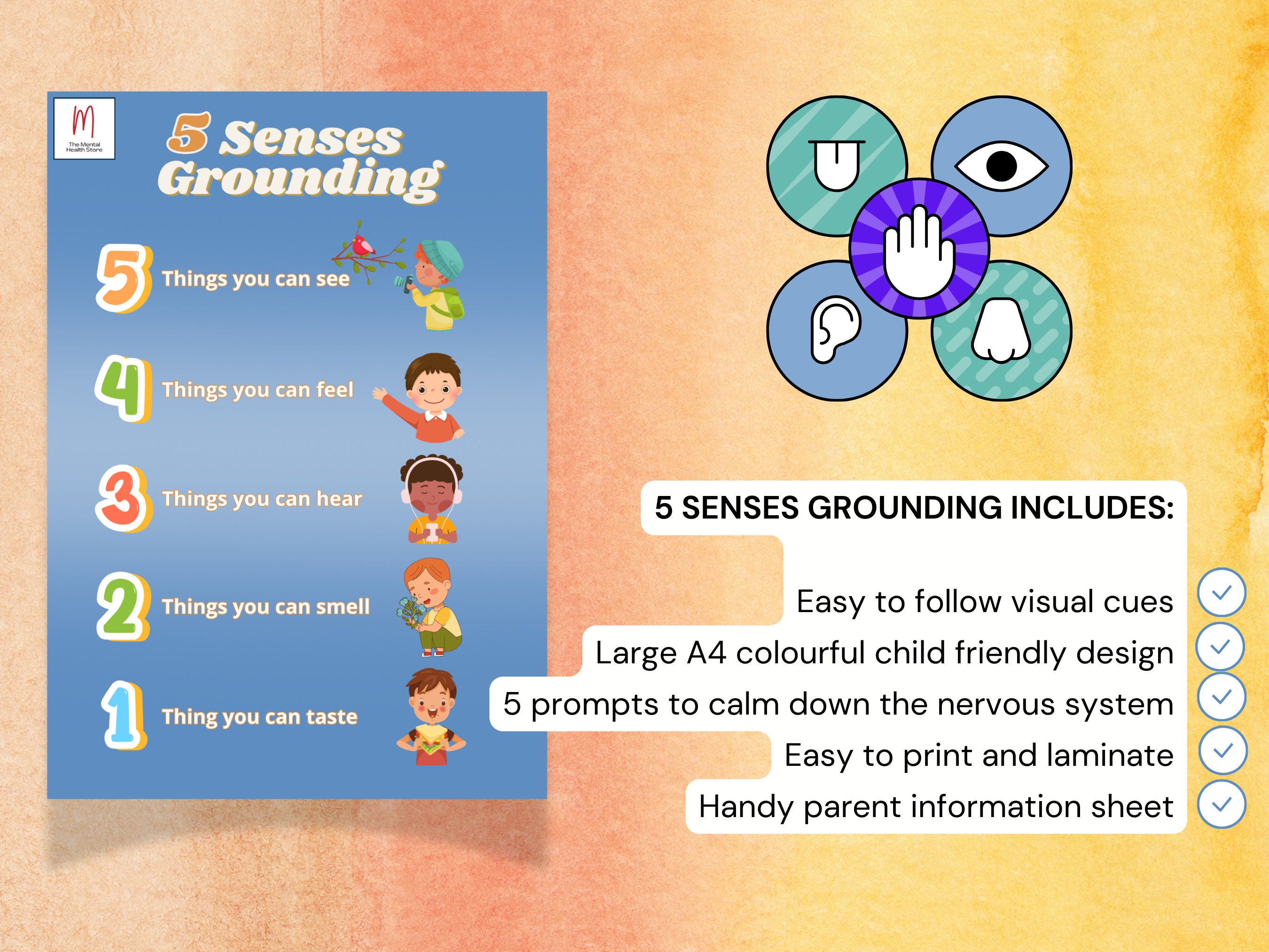 5 Senses Grounding Poster to Help With Emotional Regulation, Therapy ...