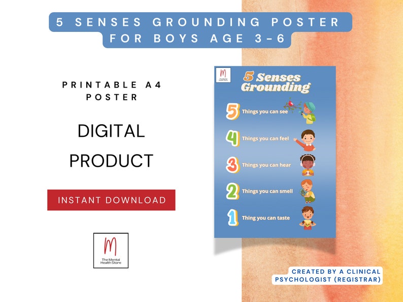 5 Senses Grounding Poster to Help With Emotional Regulation, Therapy ...