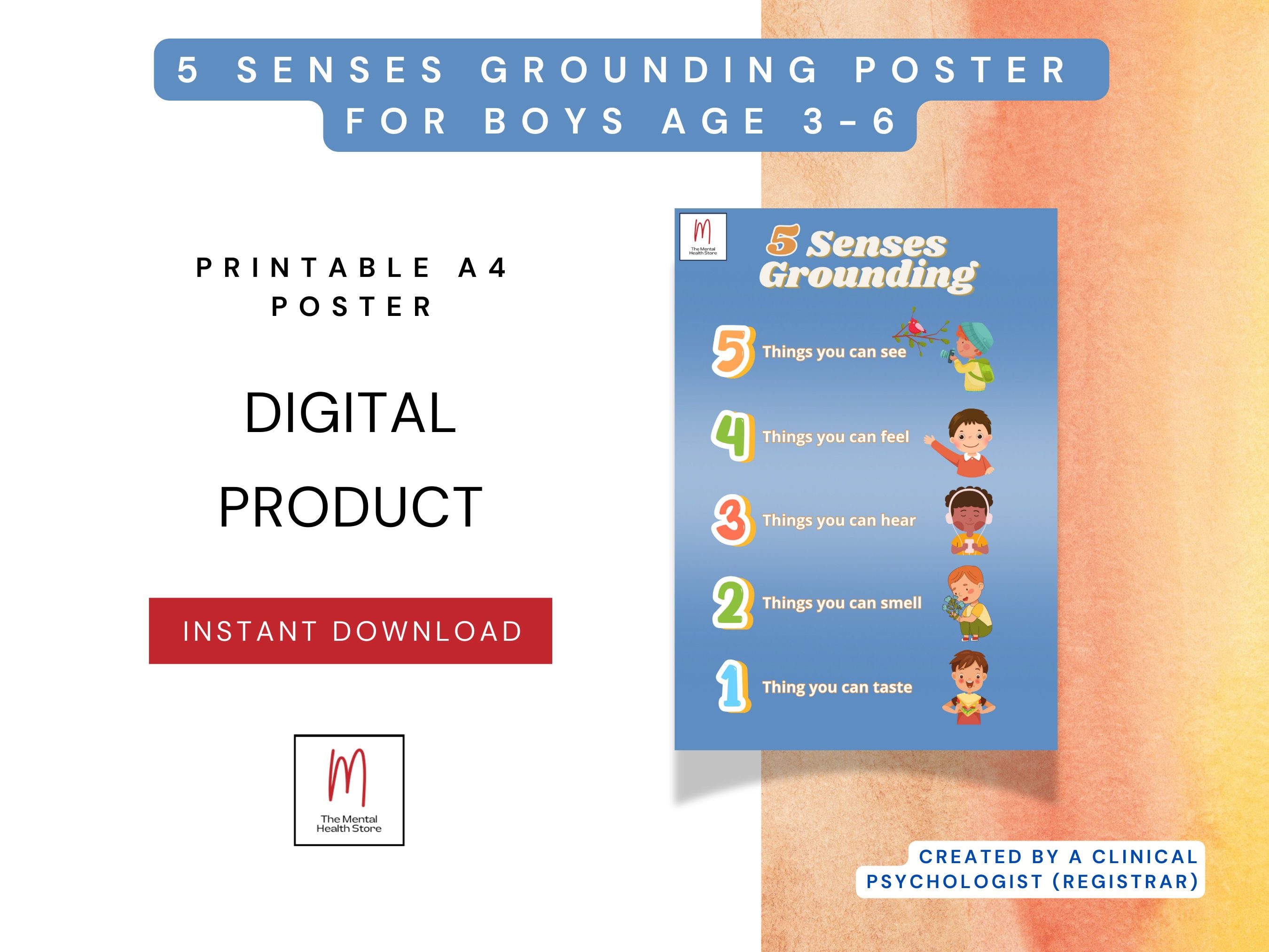 5 Senses Grounding Poster to Help With Emotional Regulation, Therapy ...