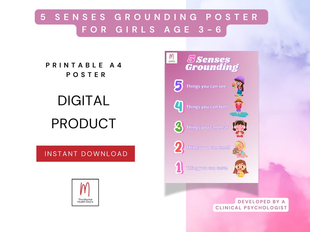 5 Senses Grounding Poster for Girls to Help With Emotional Regulation ...