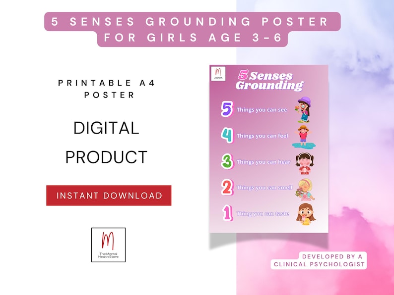 5 Senses Grounding Poster for Girls to Help With Emotional Regulation ...