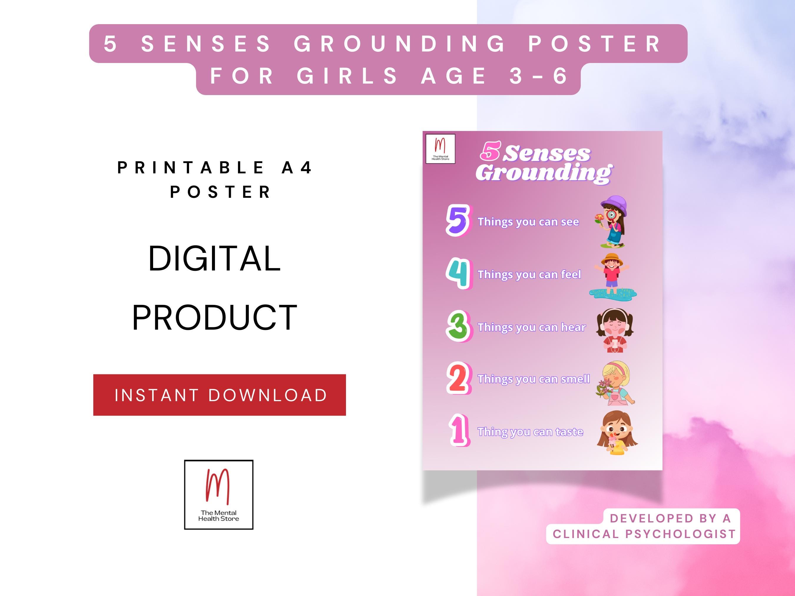 5 Senses Grounding Poster for Girls to Help With Emotional Regulation, Therapy Tool for Children ...