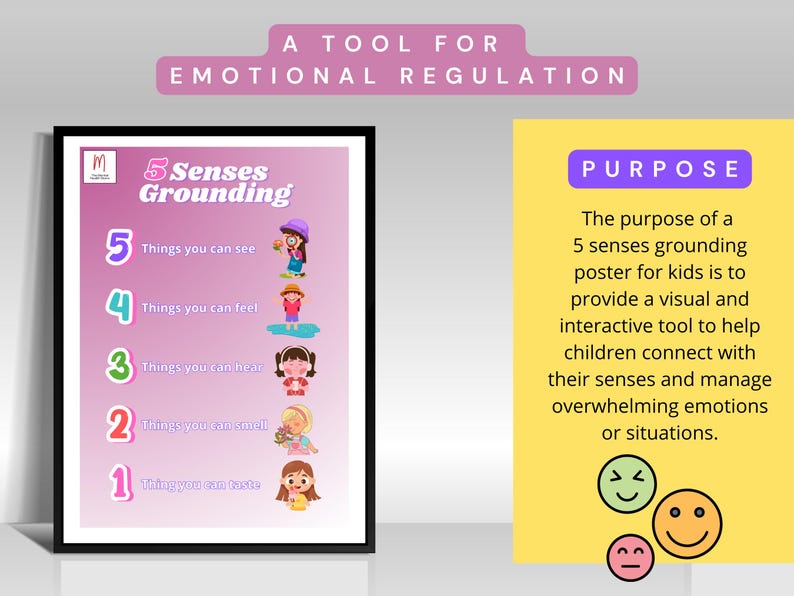 5 Senses Grounding Poster for Girls to Help With Emotional Regulation ...