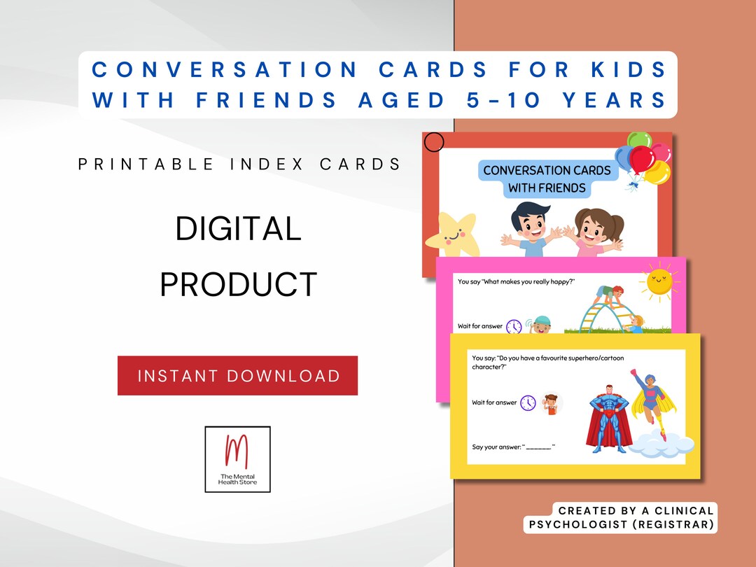 Conversation Starter Cards for Kids With Friends, Selective Mutism ...