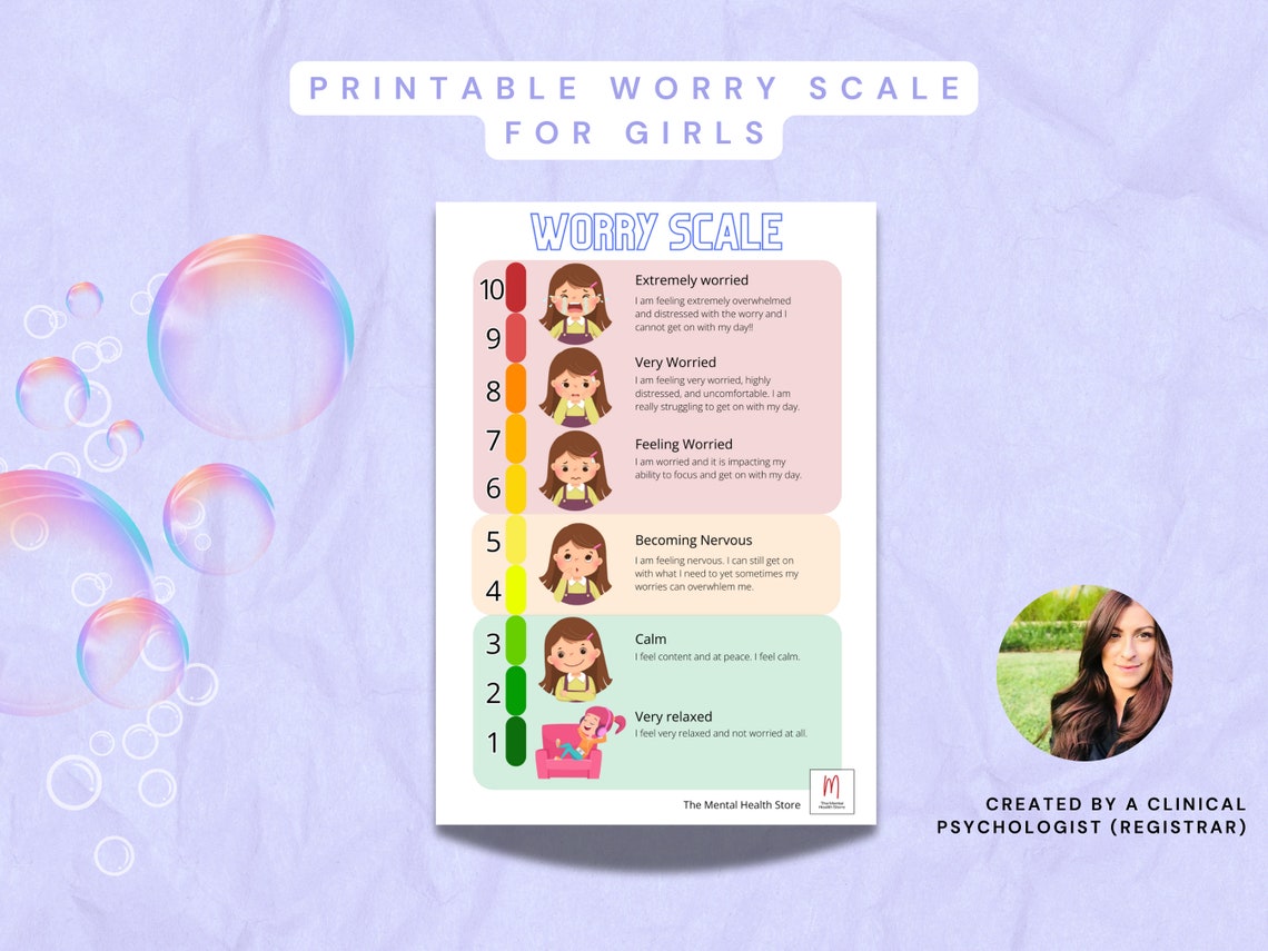 Worry Scale for Girls, Worry Thermometer, Printable Feelings Poster ...