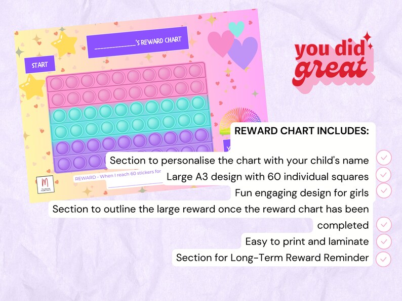Reward Chart for Girls Aged 3-11 Years Old, Kids Reward Chart ...