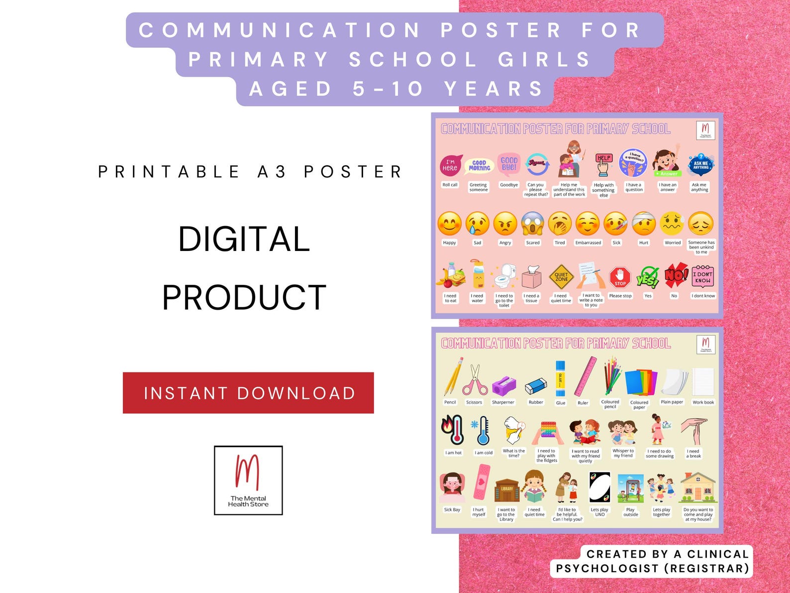 Communication Poster for Primary School Girls Aged 5-10, Selective ...