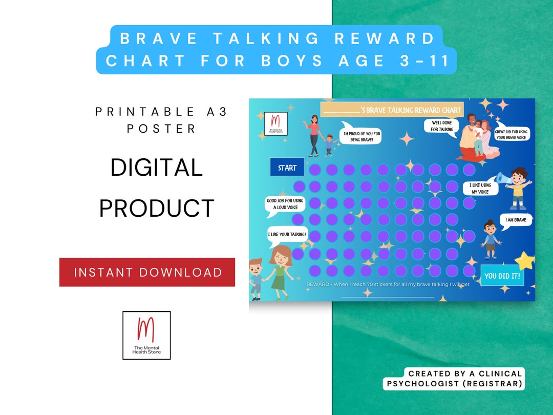 Brave Talking Reward Chart for Boys, Selective Mutism Chart, Reward ...