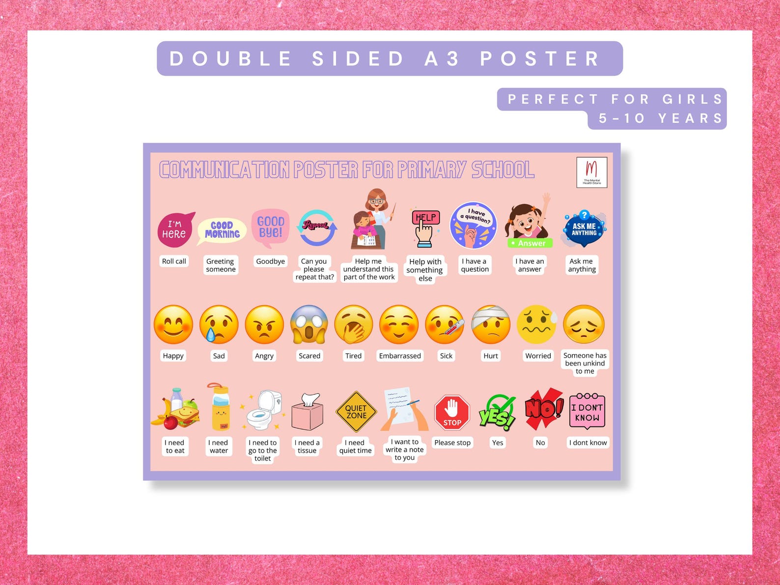 Communication Poster for Primary School Girls Aged 5-10, Selective ...