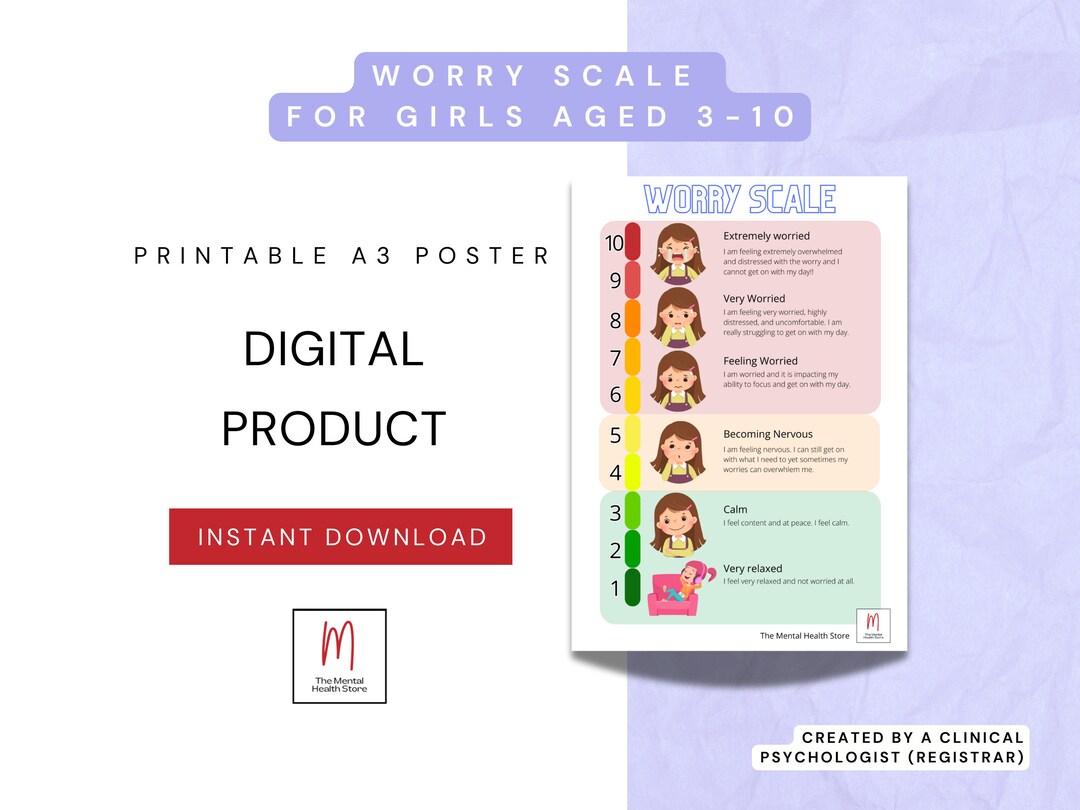 Worry Scale for Girls, Worry Thermometer, Printable Feelings Poster - Etsy