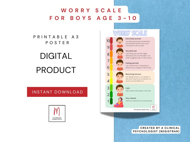 Worry Scale for Boys, Worry Thermometer, Printable Feelings Poster - Etsy