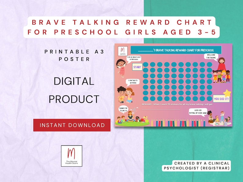 Brave Talking Reward Chart for Preschool Girls Aged 3-5, Selective ...