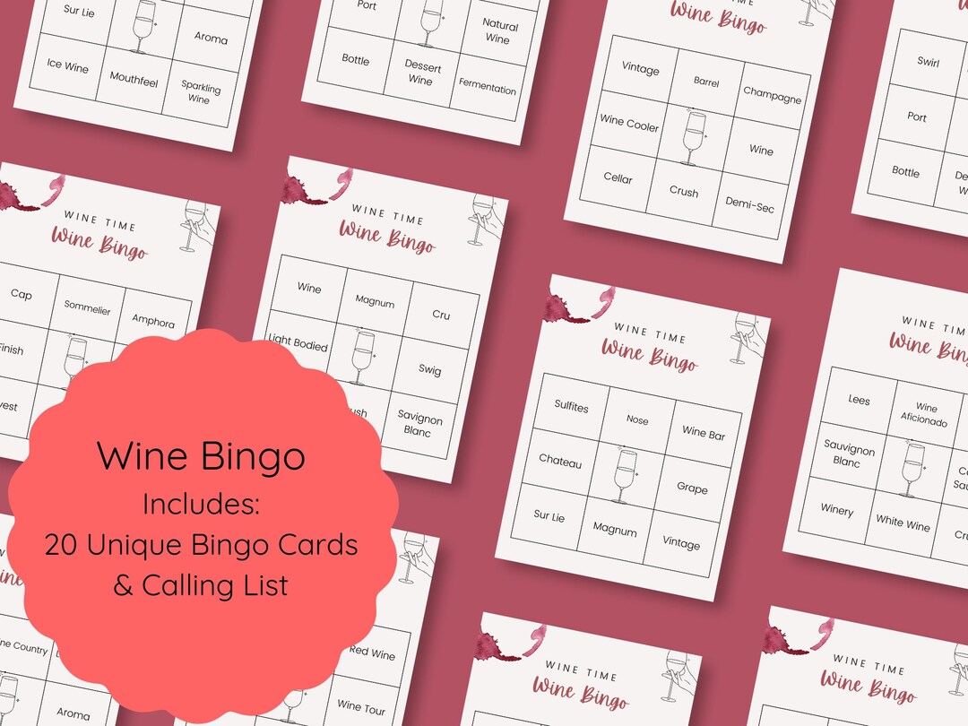 Wine Bingo Wine Party Games Wine Tasting Party Wine Games Wine Themed ...
