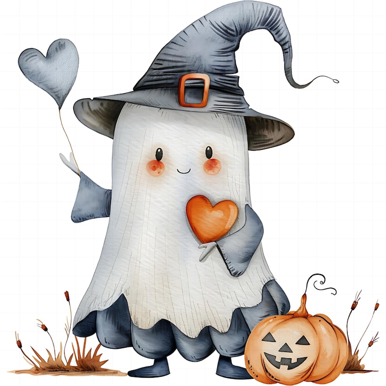 Cute Ghost Halloween Watercolor Clipart for Scrapbooking, Invitation ...