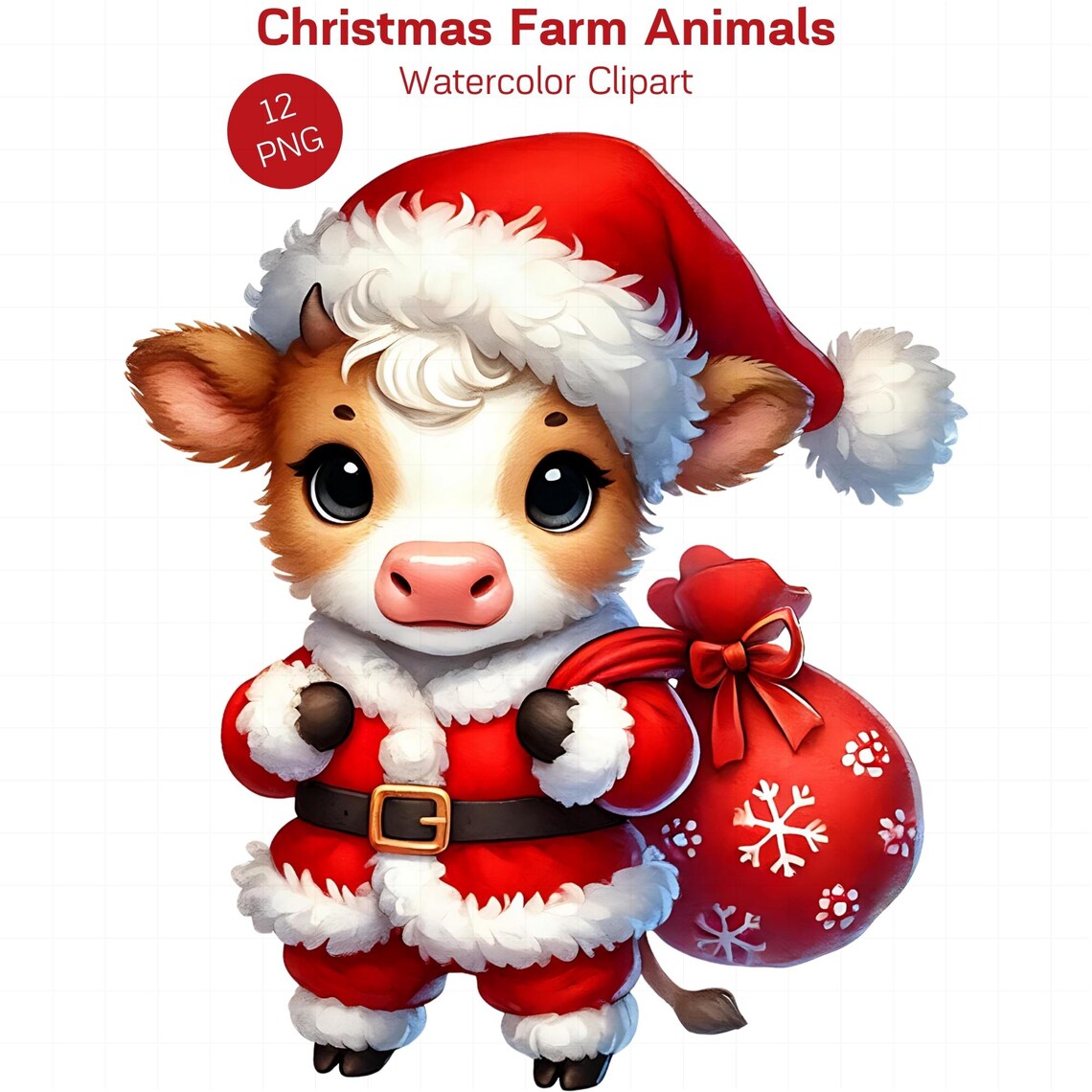 Christmas Farm Animal Watercolor Clipart for Scrapbooking, Invitation ...