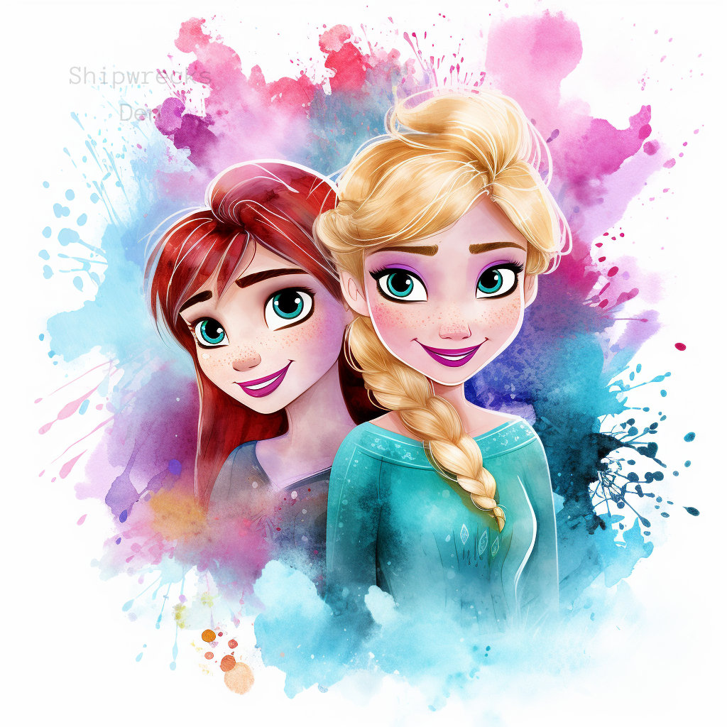 5 Elsa and Anna Frozen Splash and Watercolor Digital Design High ...
