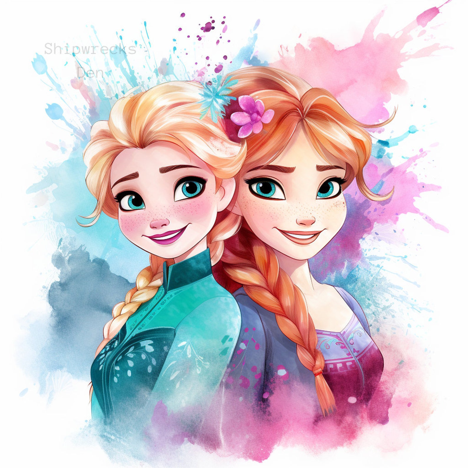 5 Elsa and Anna Frozen Splash and Watercolor Digital Design High ...