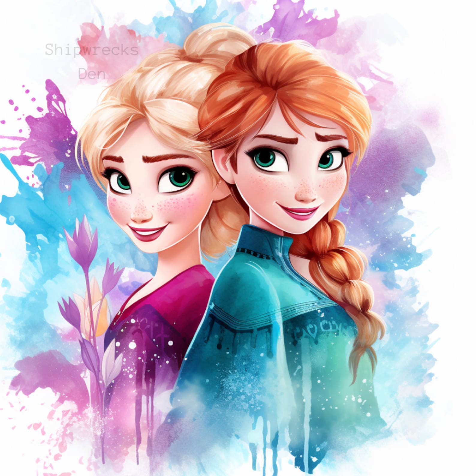 5 Elsa and Anna Frozen Splash and Watercolor Digital Design High ...
