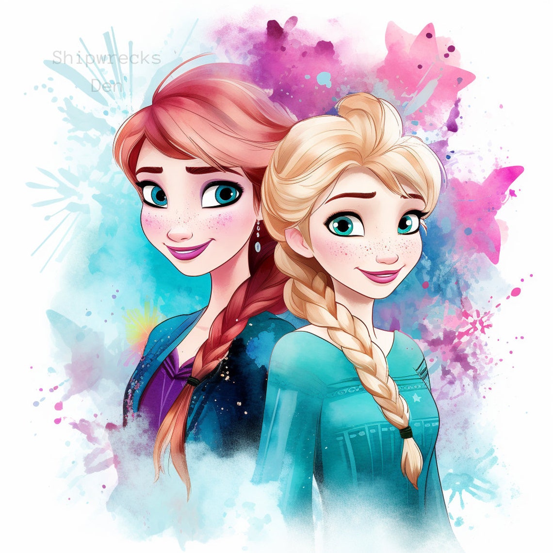 5 Elsa and Anna Frozen Splash and Watercolor Digital Design High ...