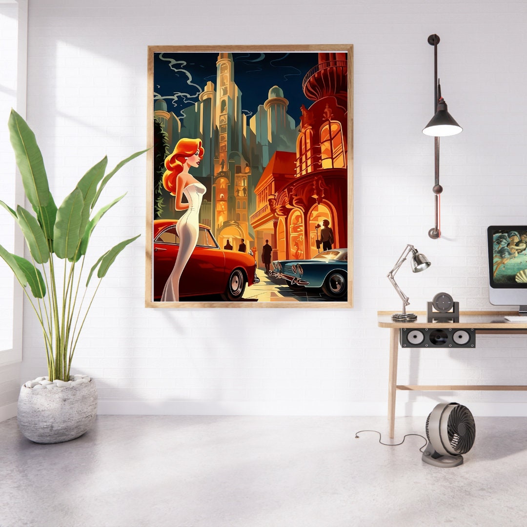 1940's Cartoon City Red Head Out on the Town Art Digital Download - Etsy