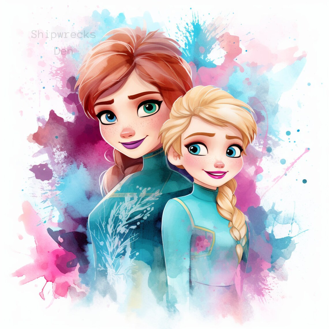 5 Elsa and Anna Frozen Splash and Watercolor Digital Design High ...