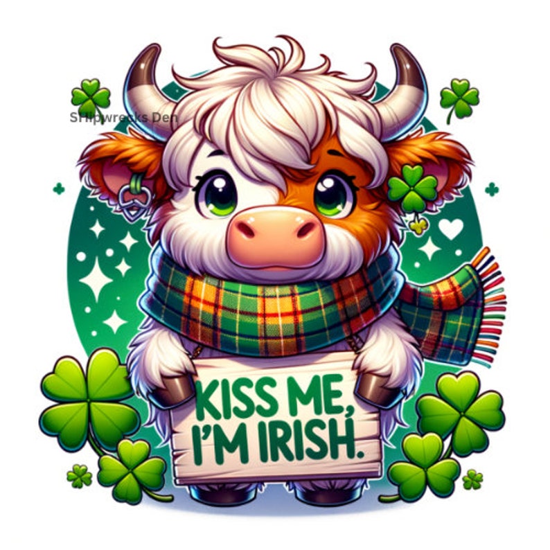 Kiss Me, I'm Irish Highland Cow Sublimation PNG, St. Patrick's Day ...