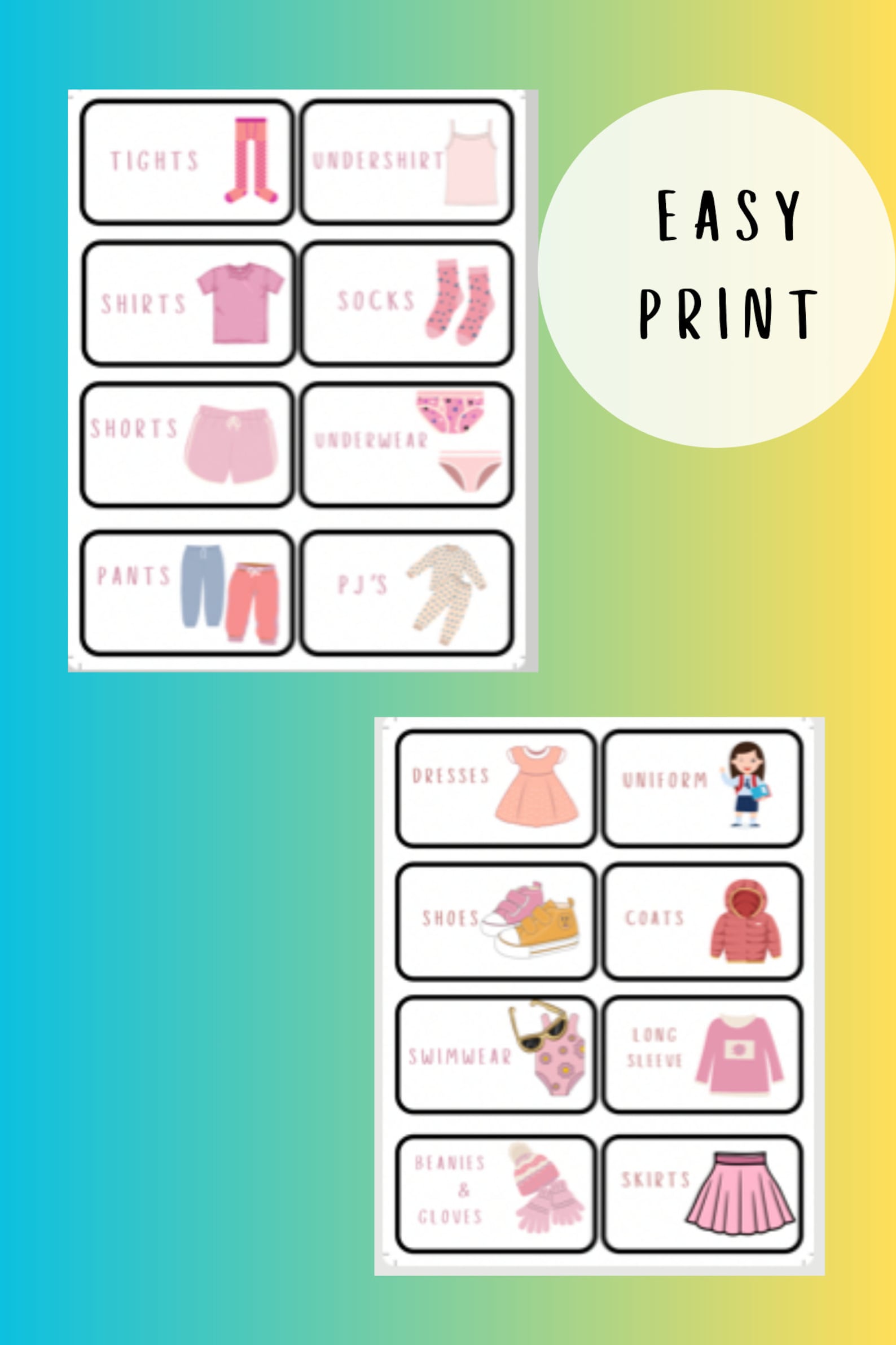 Kids Dresser Drawer Labels, Kids Clothing Storage Stickers ...