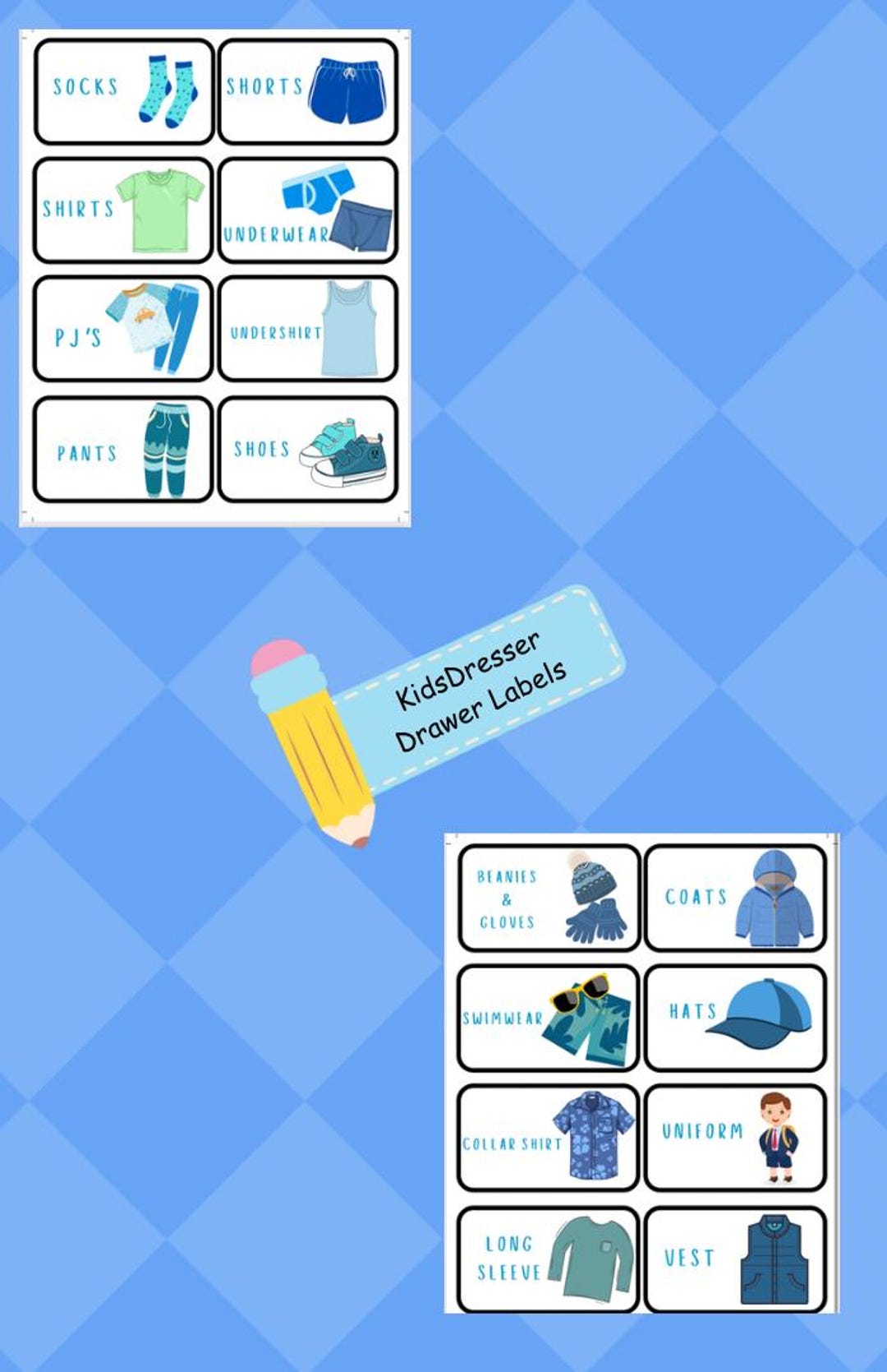 Boys Dresser Drawer Labels, Kids Clothing Storage Stickers ...