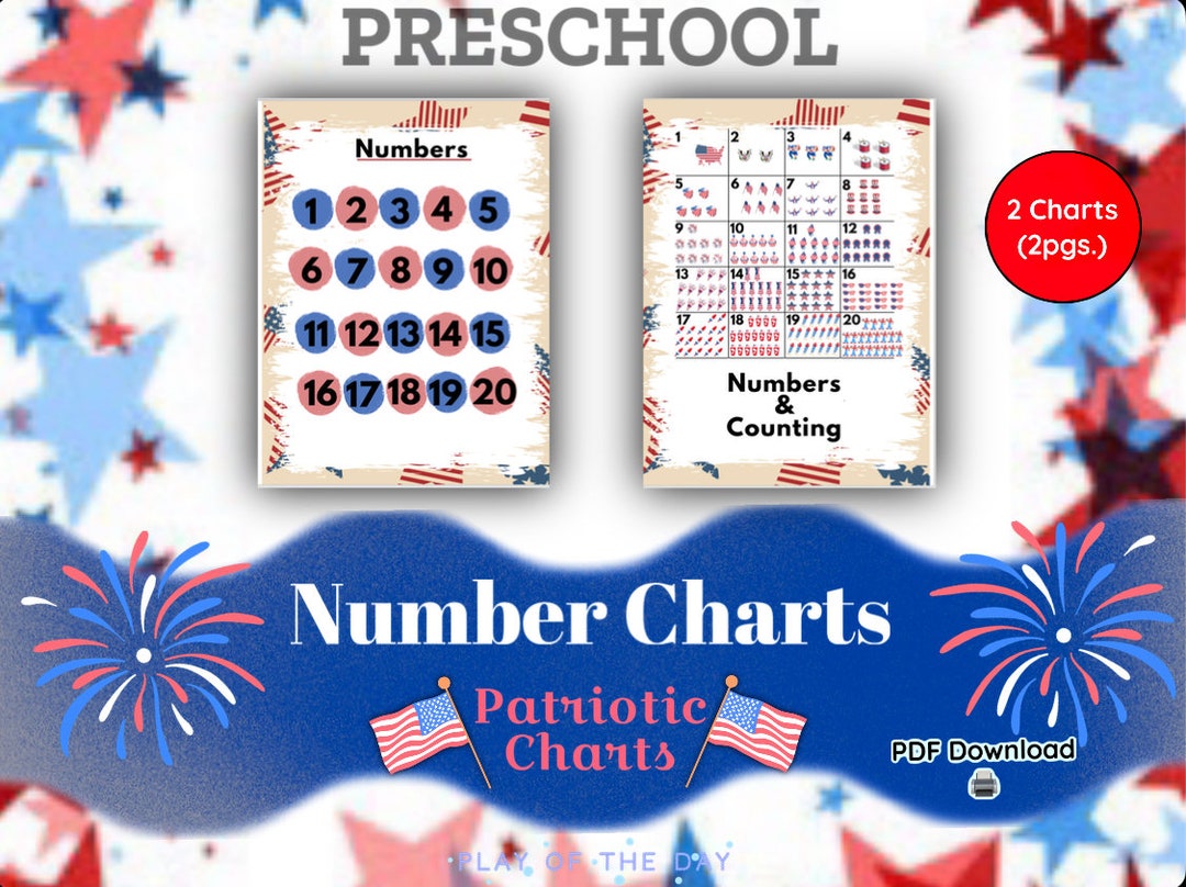 Patriotic Number Charts,counting Chart,number Chart,preschool,pre-k ...
