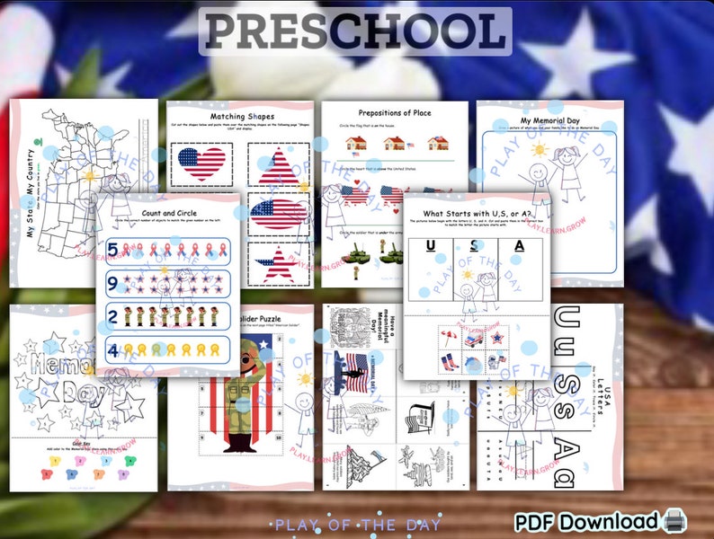 Memorial Day Activities & Worksheets,preschool,pre-k Activities ...