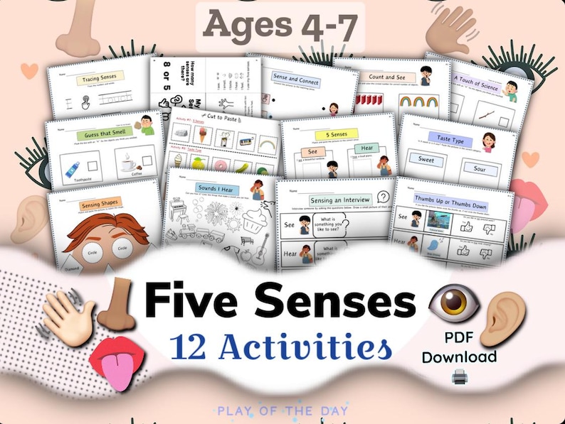 Five Senses Activities & Worksheets for Ages 4-7, Prek-1st Activities ...
