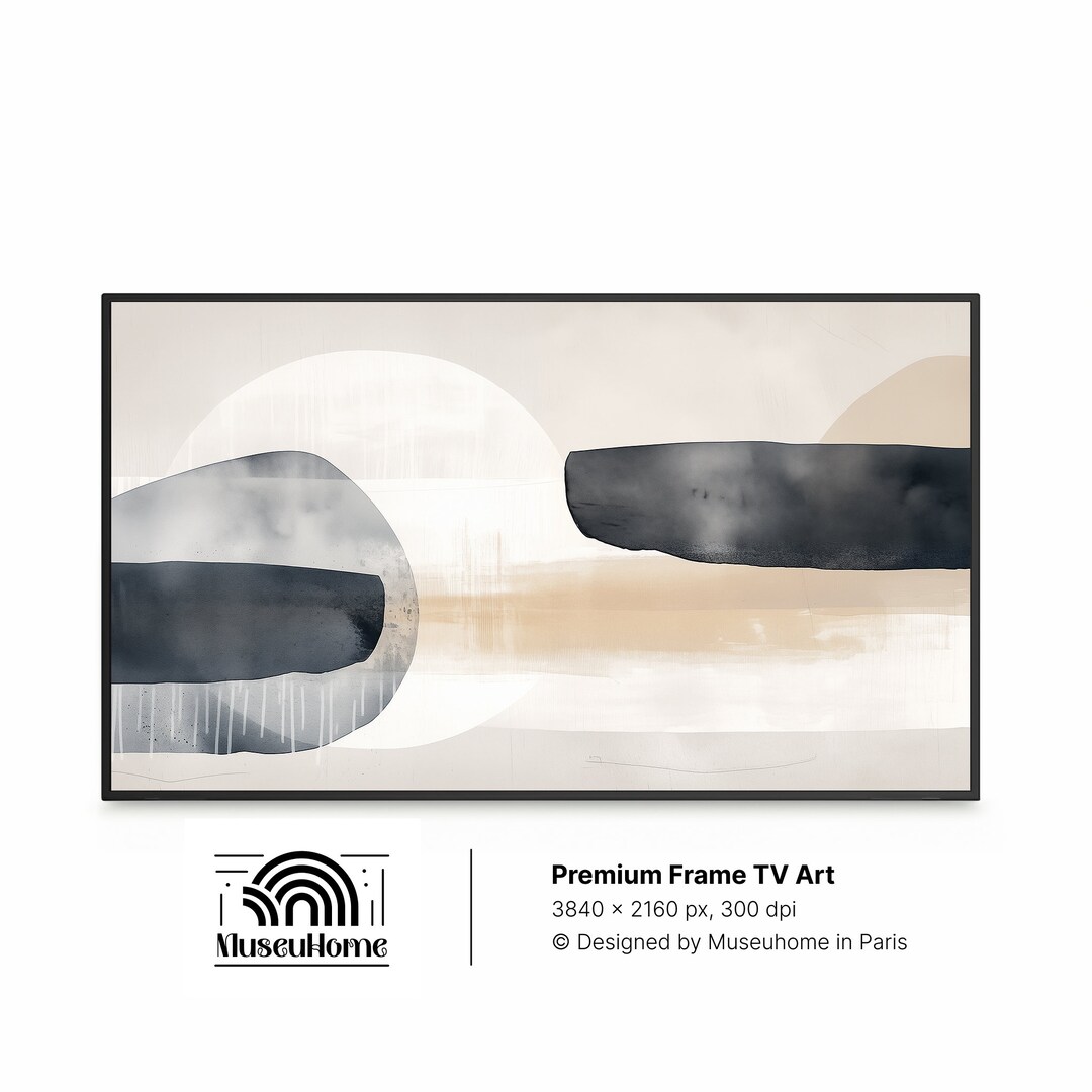 Abstract Minimalist Art for Samsung Frame Beige and Black Geometric ...