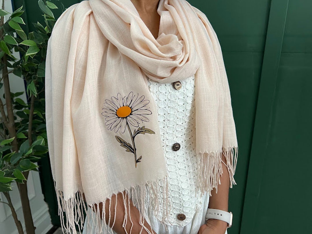 Unique Beige Gift for Her, Personalized Birth Month Flower Scarves With ...