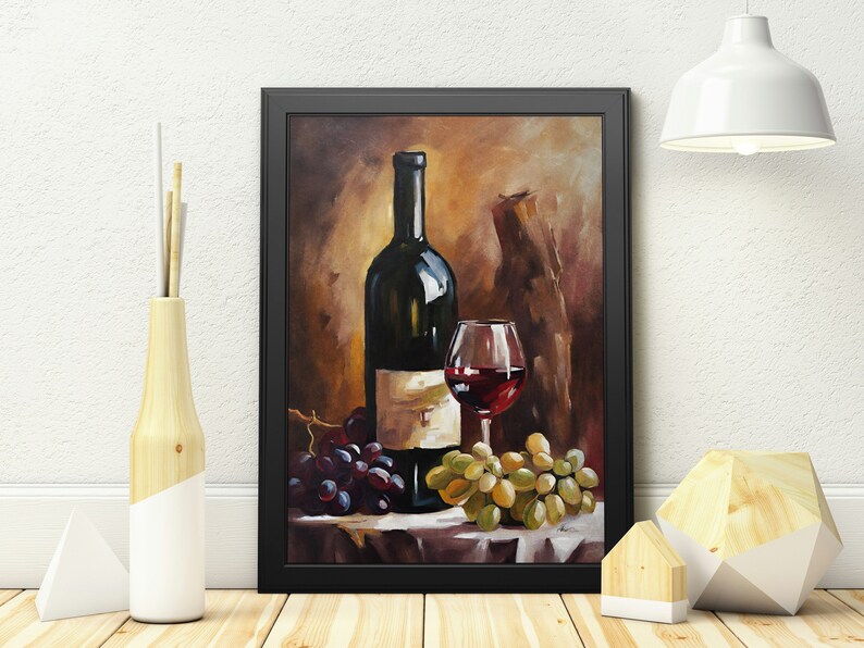 Red Wine Grapes Wall Art, Moody Oil Painting Print, Printable, Grapes ...